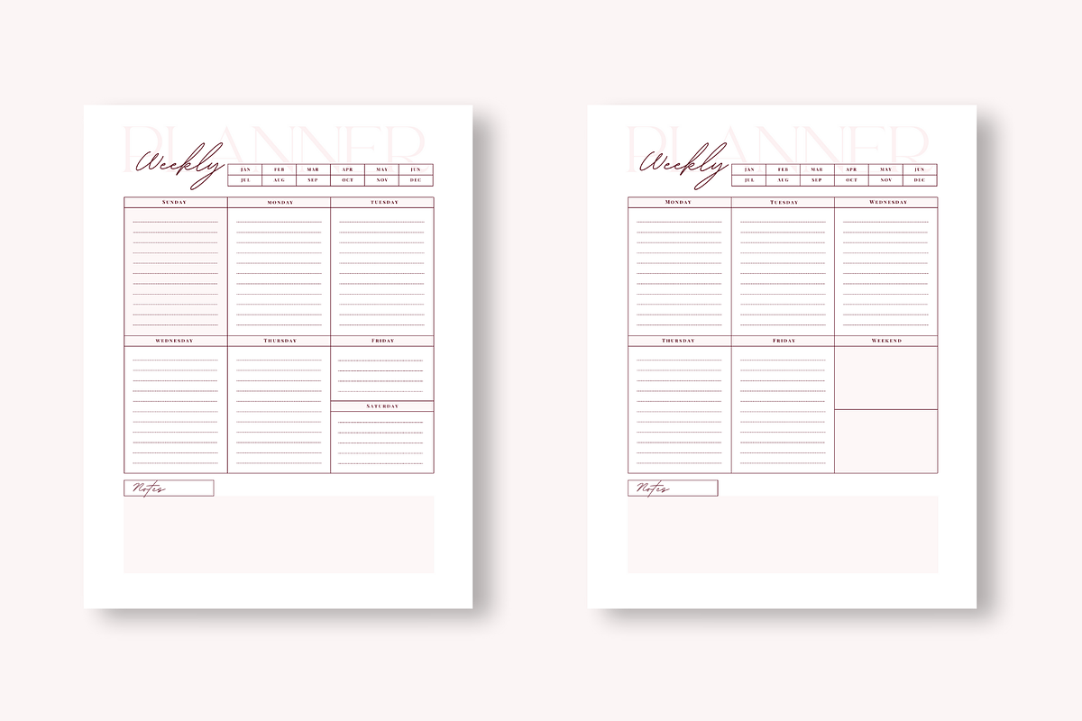 Undated Weekly Planner Printable, a Stationery Template by The Chaos ...