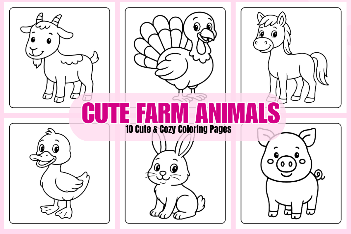 Cute Farm Animals Coloring Pages, an Animal Illustration by Daisy Doodle