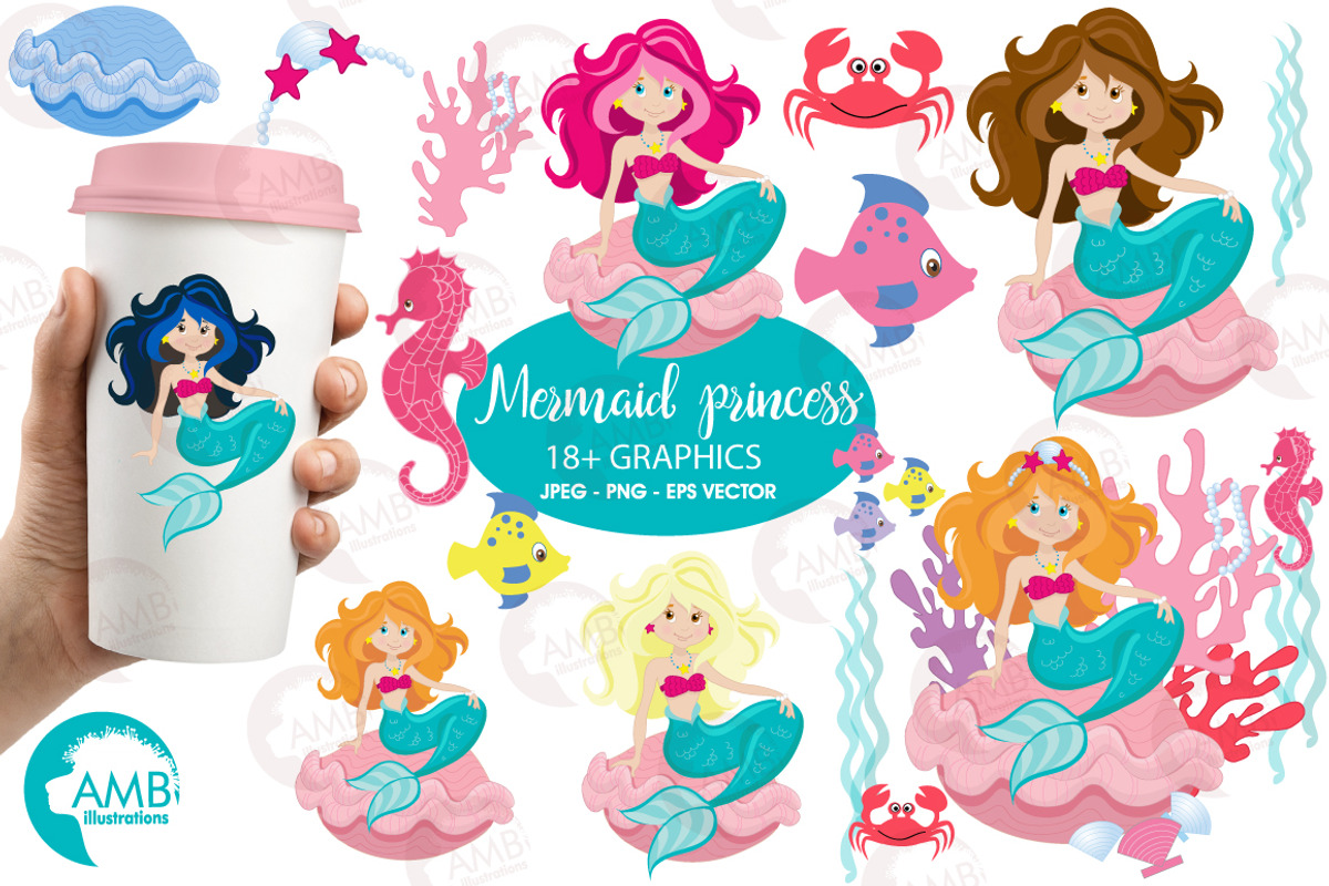 Mermaid Clipart AMB-818, an Illustration by AMBillustrations