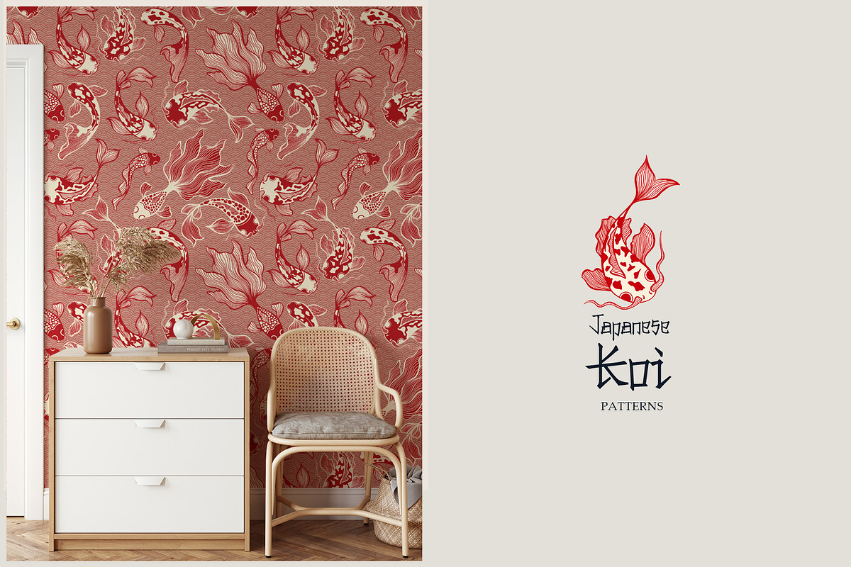 Japanese Koi Fish Vector Patterns, a Pattern Graphic by ilonitta