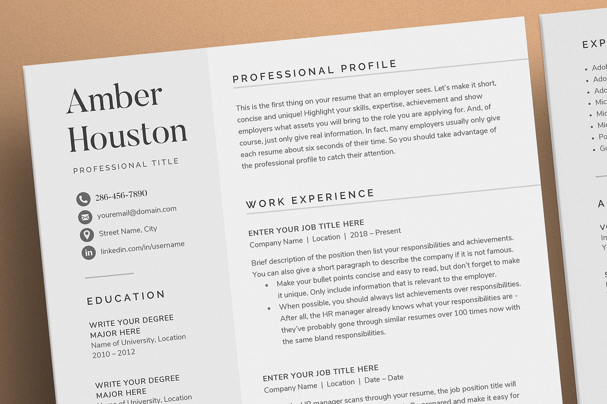 Resume/CV - The Amber, a Resume Template by CreativeLandStudio