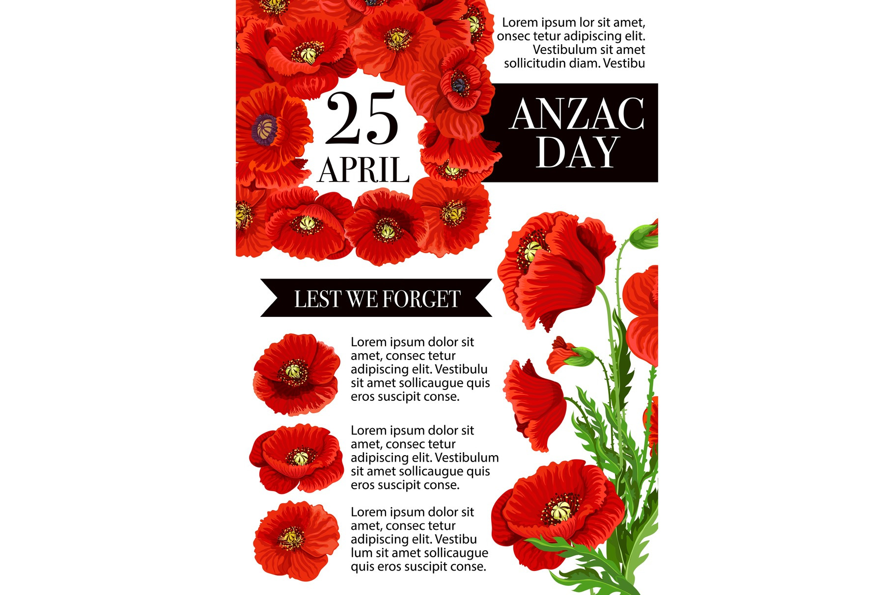 Anzac Day Lest We Forget holiday vector poster, an Illustration by ...