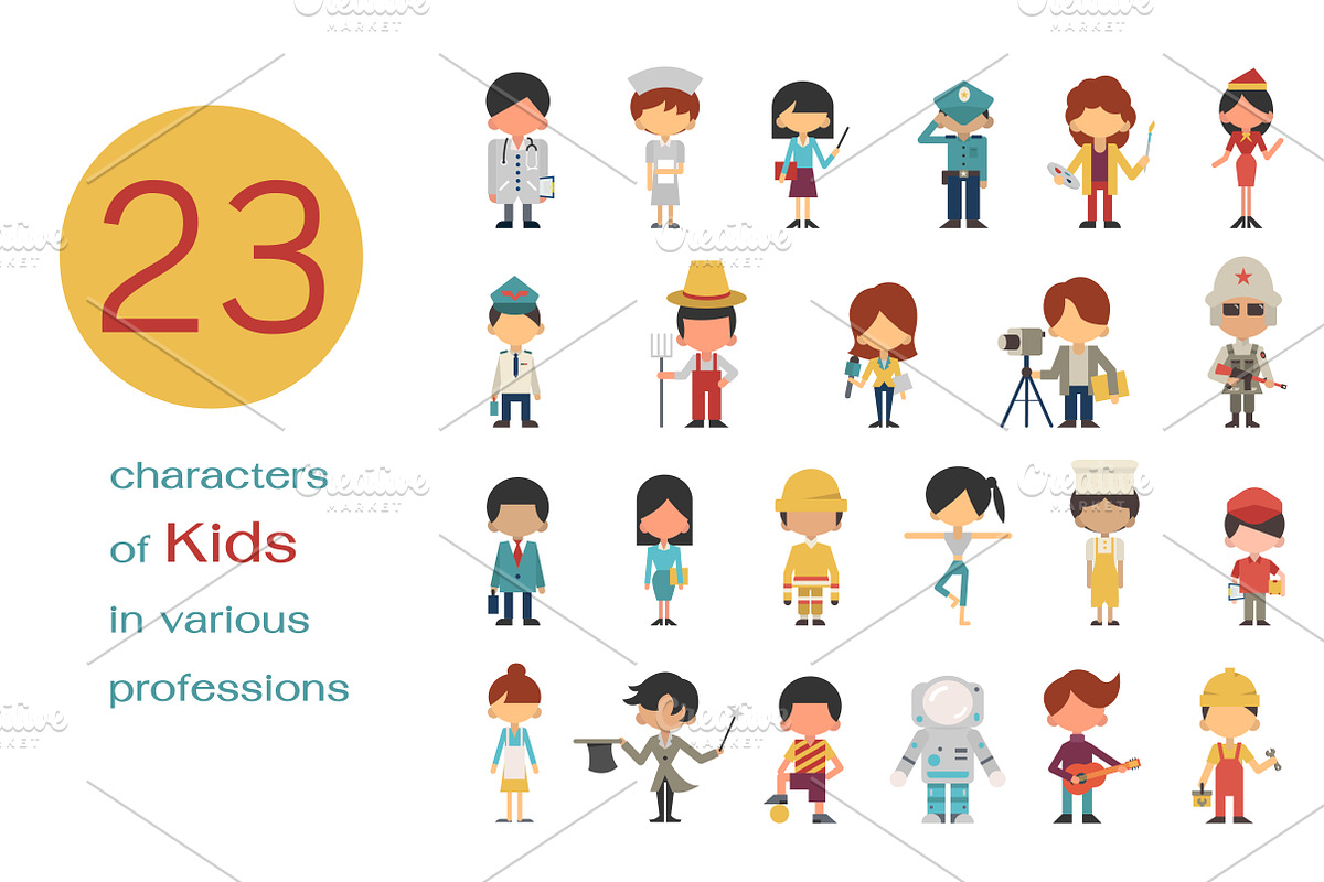 Kids in various professions, an Education Illustration by Smiley Creative