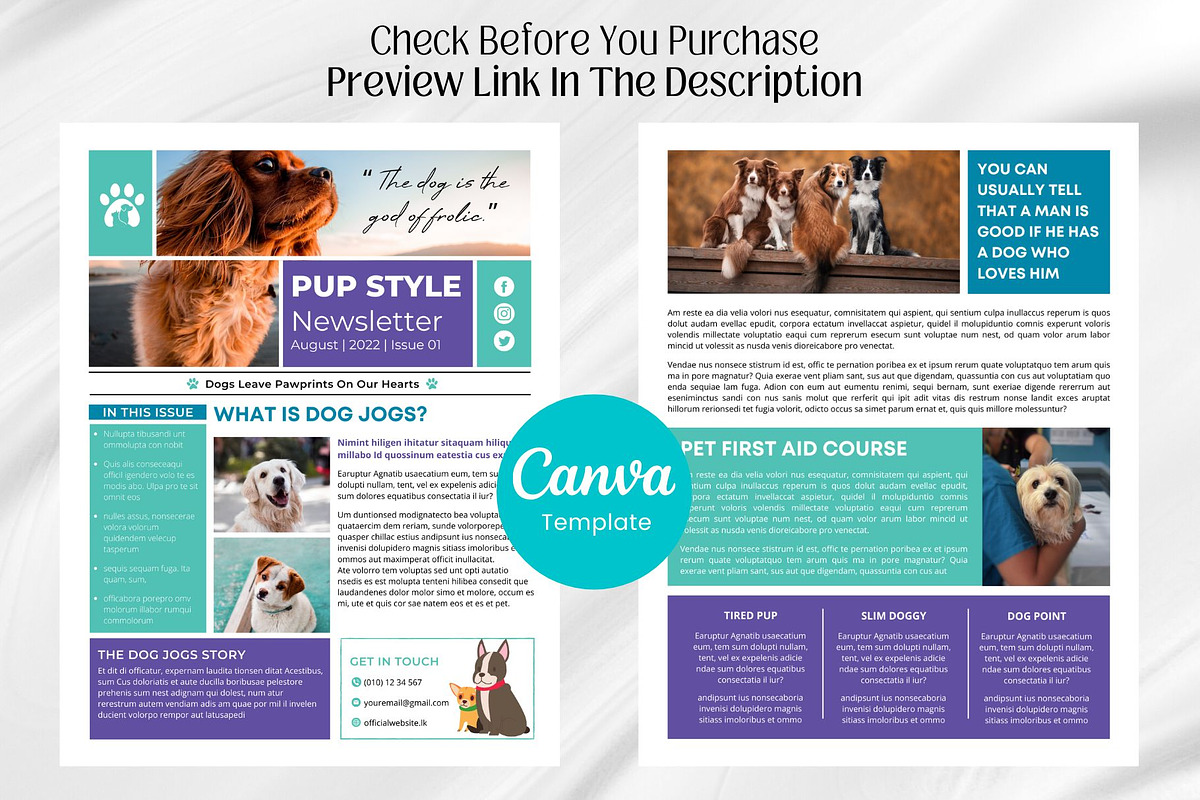 Canva newsletter template for pet dogs