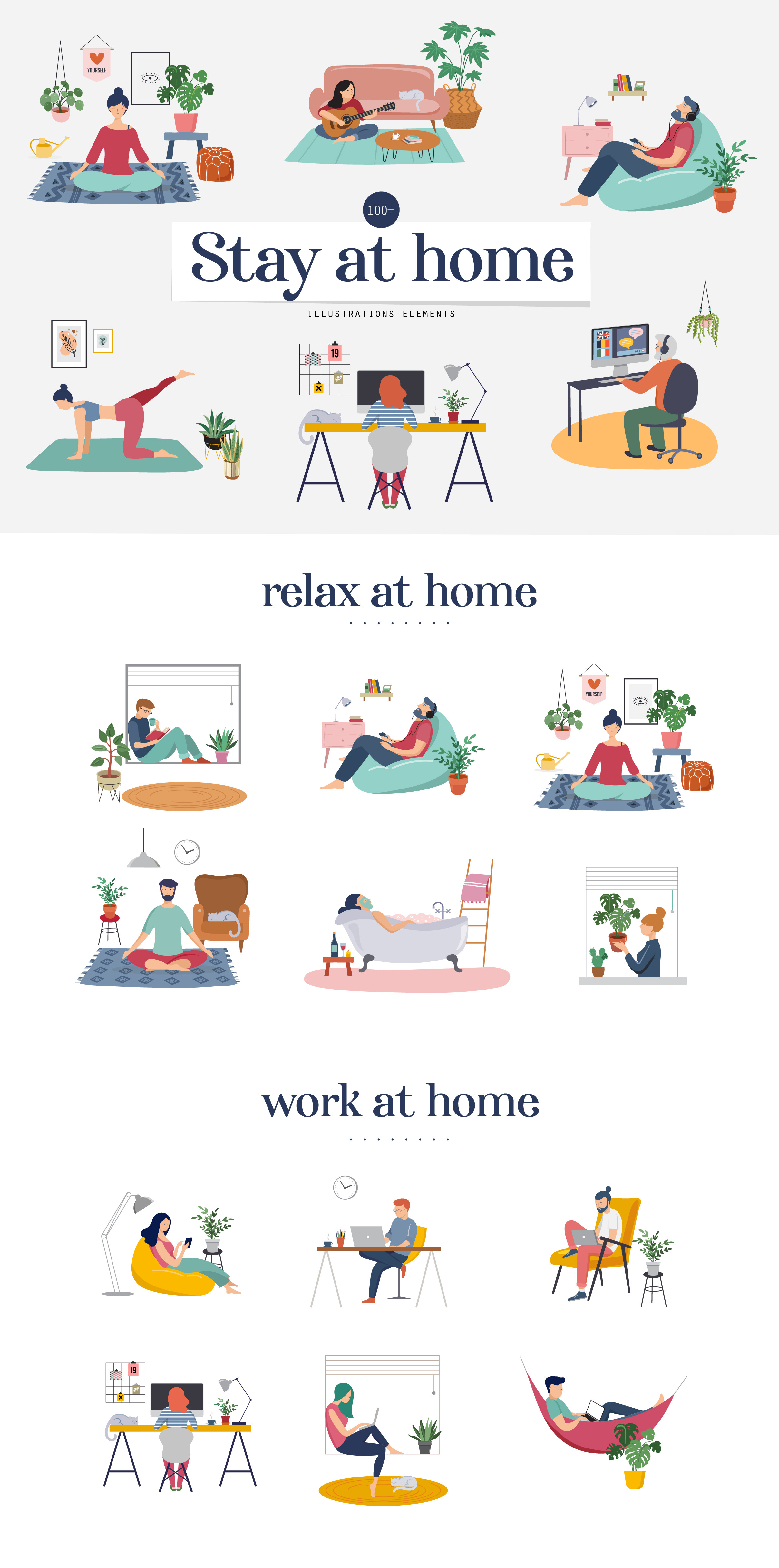 Stay at home, set of illustrations, an Education Illustration by Marish