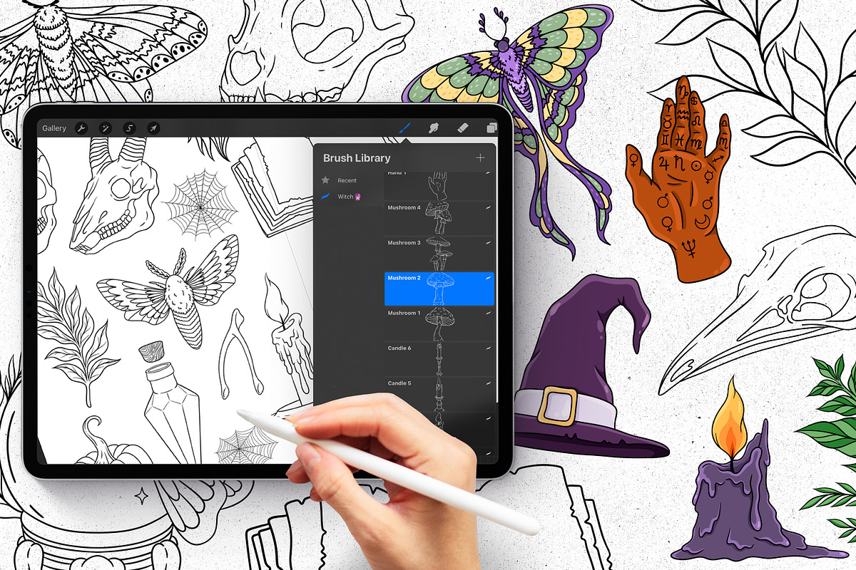 Witchcraft Procreate Stamps, a Brush Add-On by SecondOfJuly