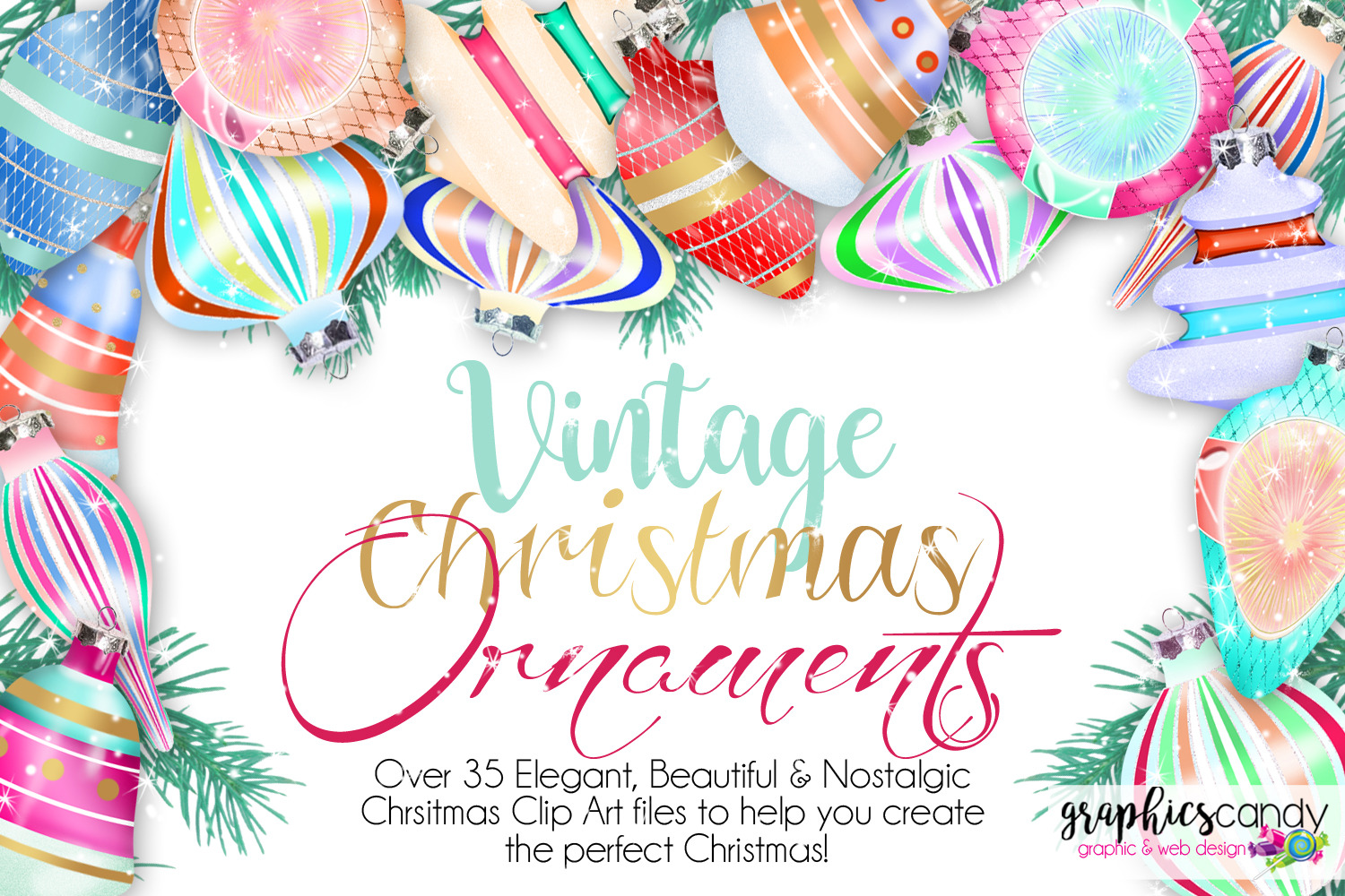 Vintage Christmas Ornament Clip Art, an Illustration by Graphics Candy