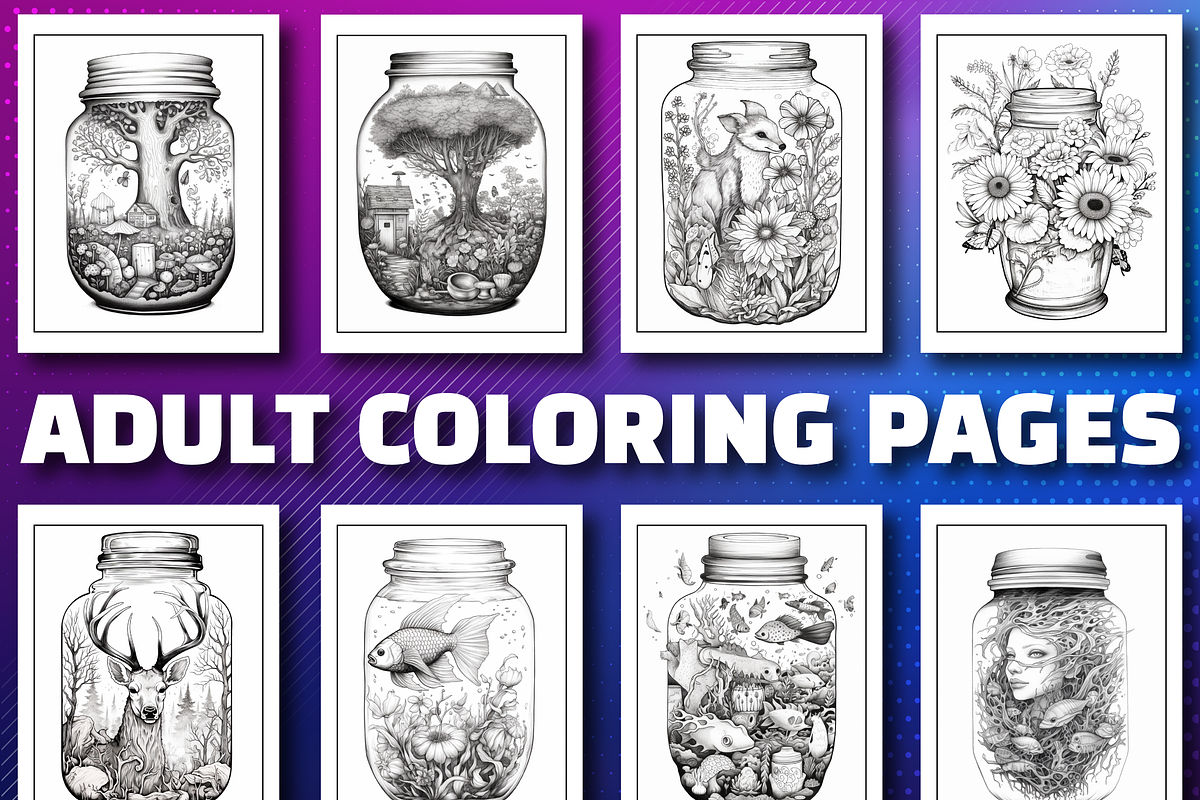 Life Inside Jar Adult Coloring Pages, an Animal Illustration by Design Zone