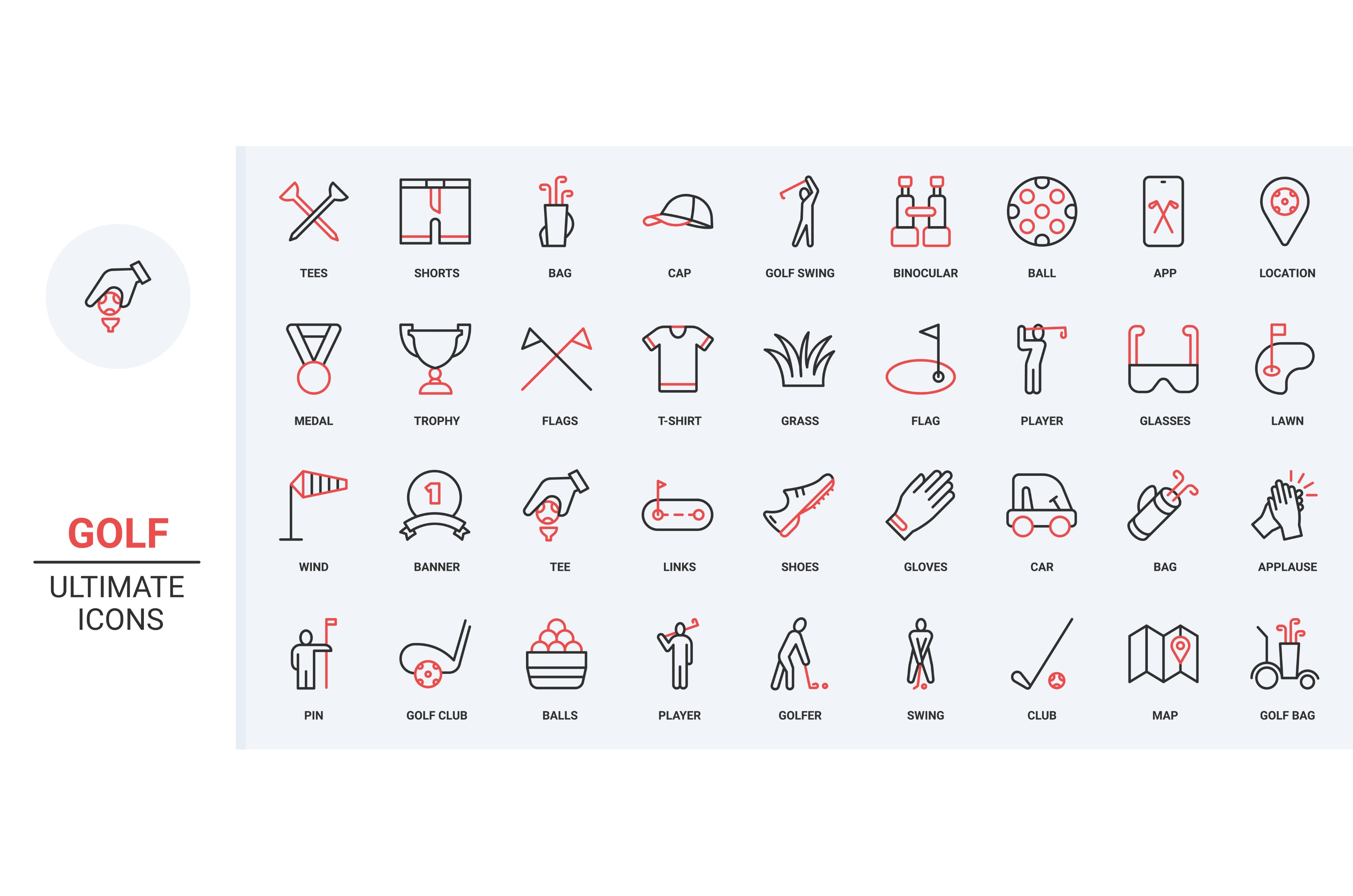 Golf equipment golfer grass icons, an Object Illustration by Lemberg Vector