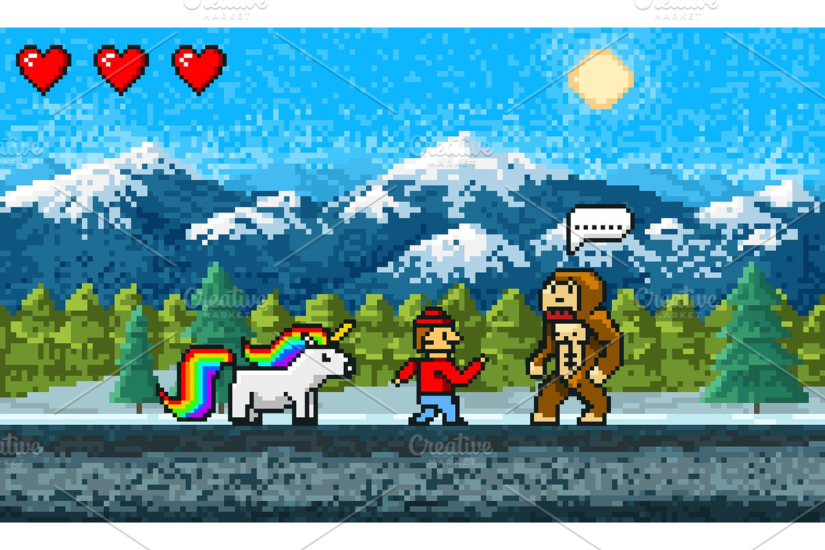 Game scene. Pixel art 8 bit, an Illustration by Arthur Balitskiy