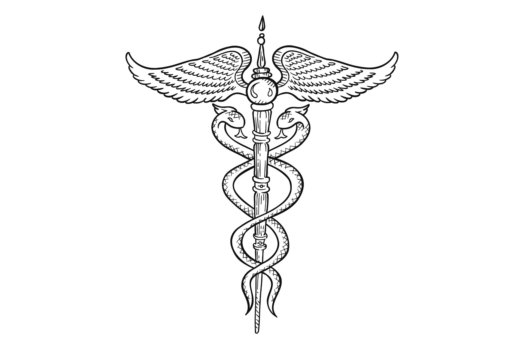 Caduceus symbol. Wand, or staff with | Healthcare Illustrations ...