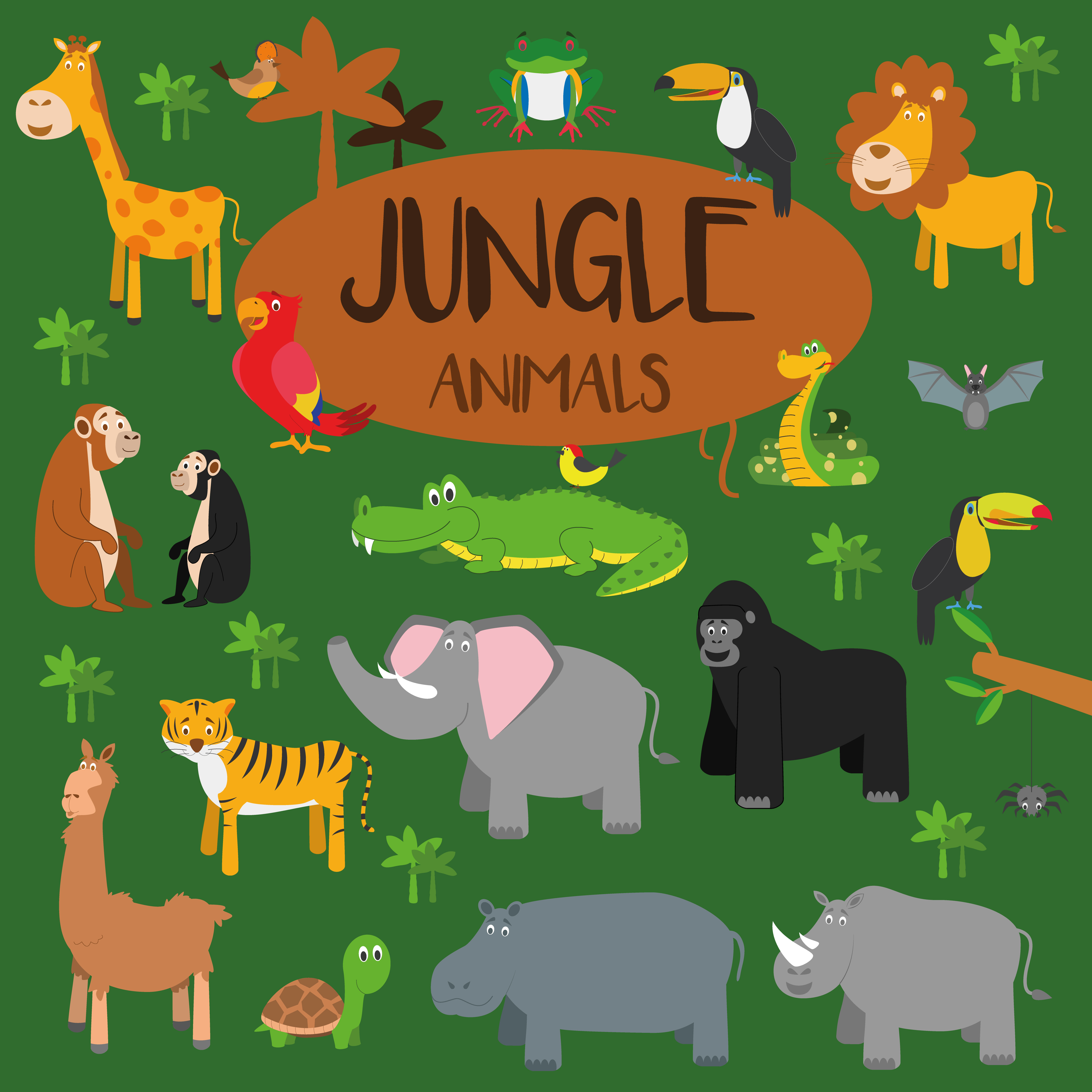 21x Jungle animals Set | Creative Market