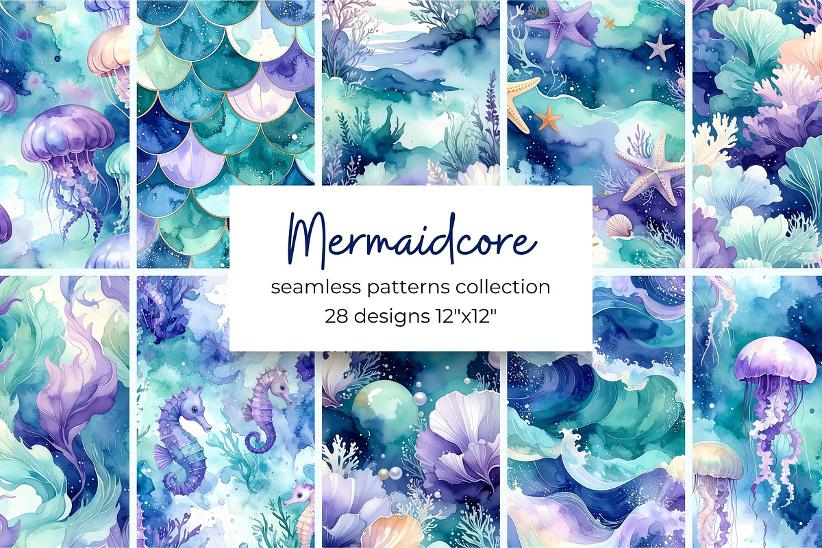 Mermaidcore Seamless Patterns, a Pattern Graphic by Anny Sketches