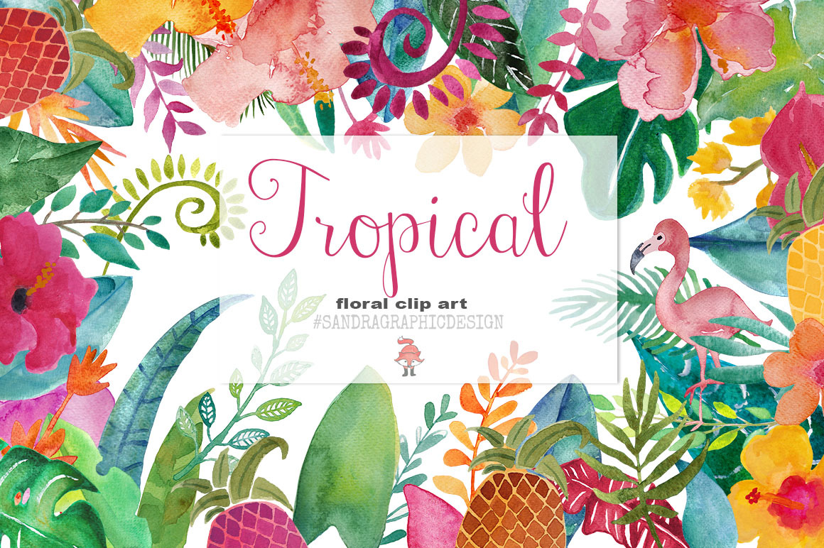 Tropical floral clip art, an Illustration by SandraGraphicDesign