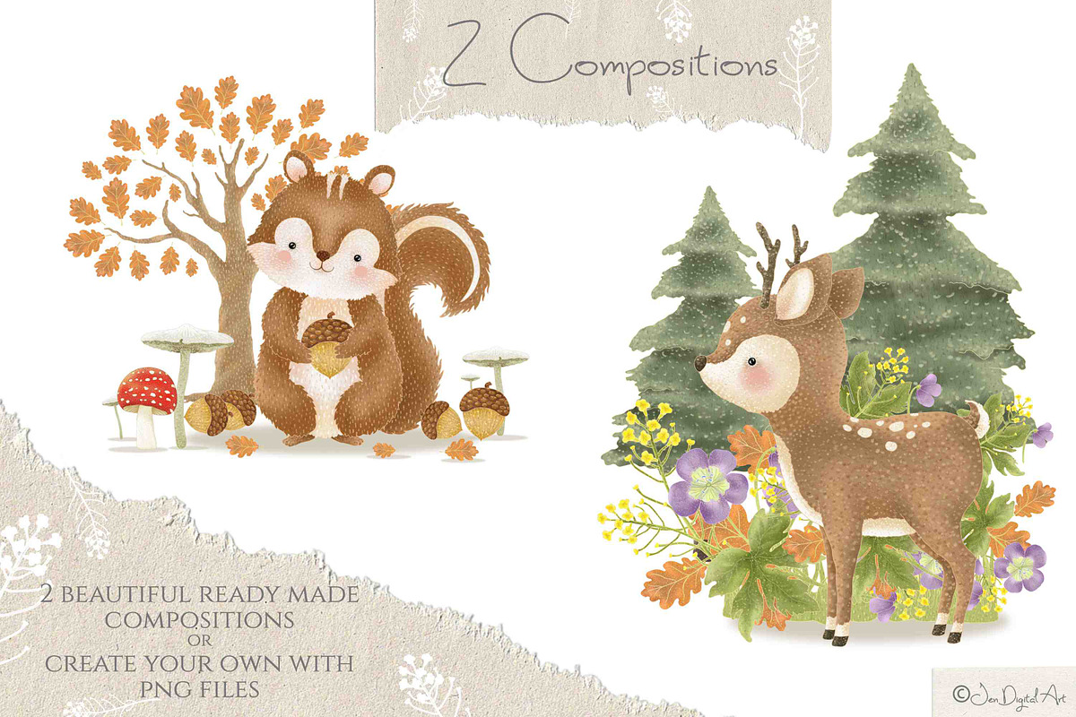 Woodland Animals Clip Art Collection, an Animal Illustration by Jen ...