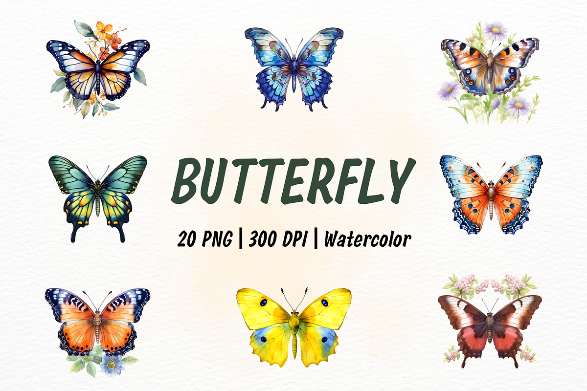 Butterfly Watercolor Clipart, an Animal Illustration by New-School-Wave