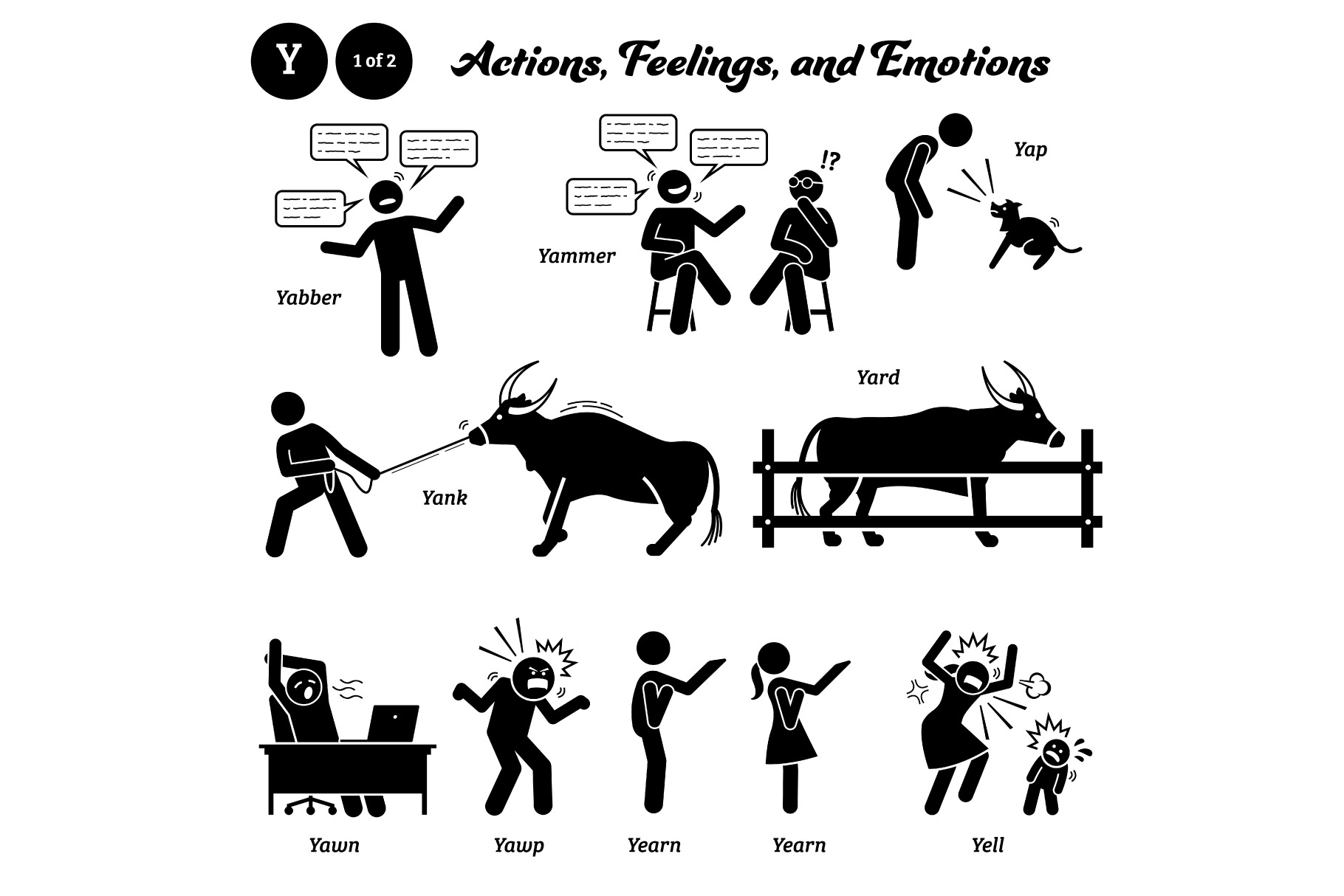 Stick Figure Action Verbs Alphabet Y, a Person Illustration by Leremy ...