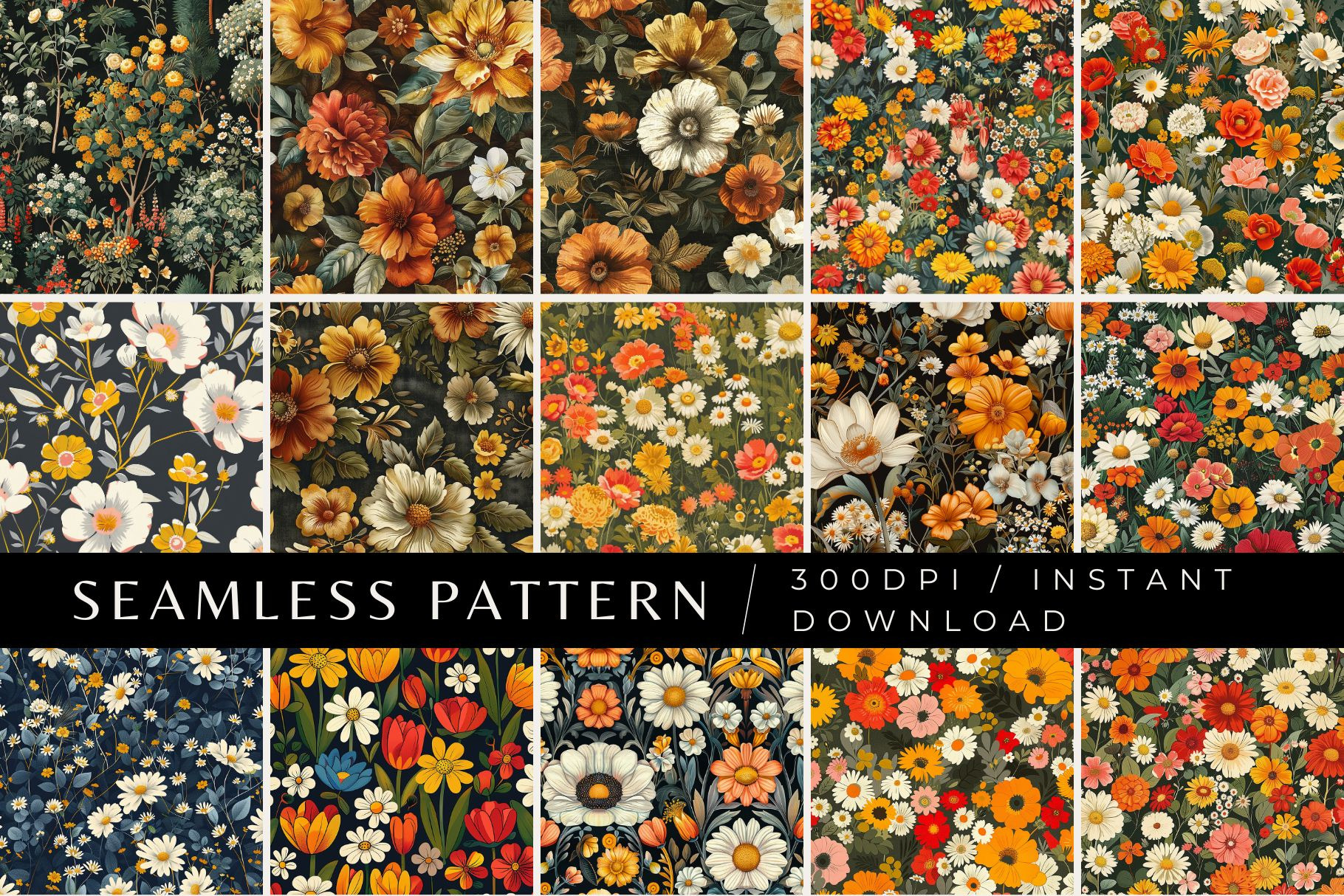15 Flower Power Meadow Patterns, a Pattern Graphic by Inknfolly