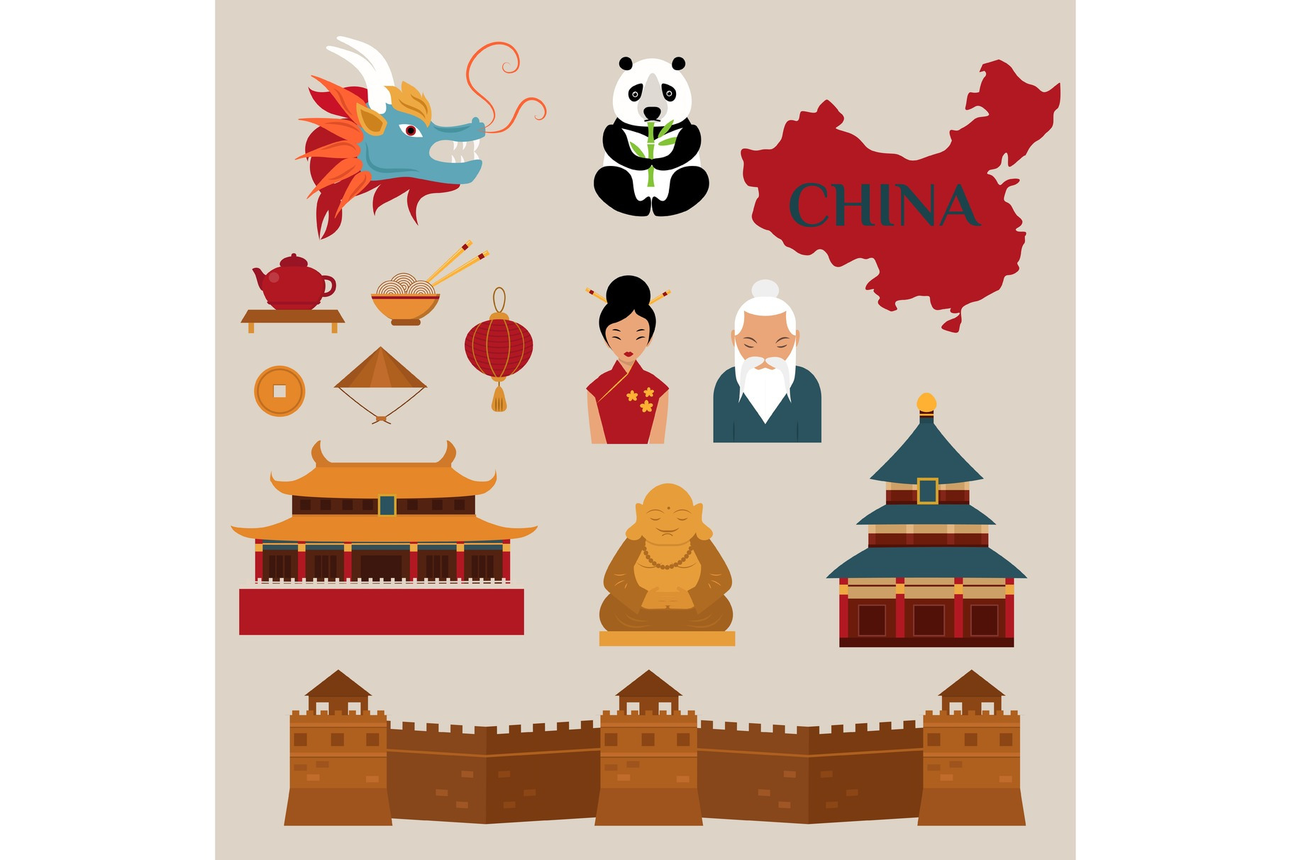 Travel to China vector icons, a Decorative Illustration by ...
