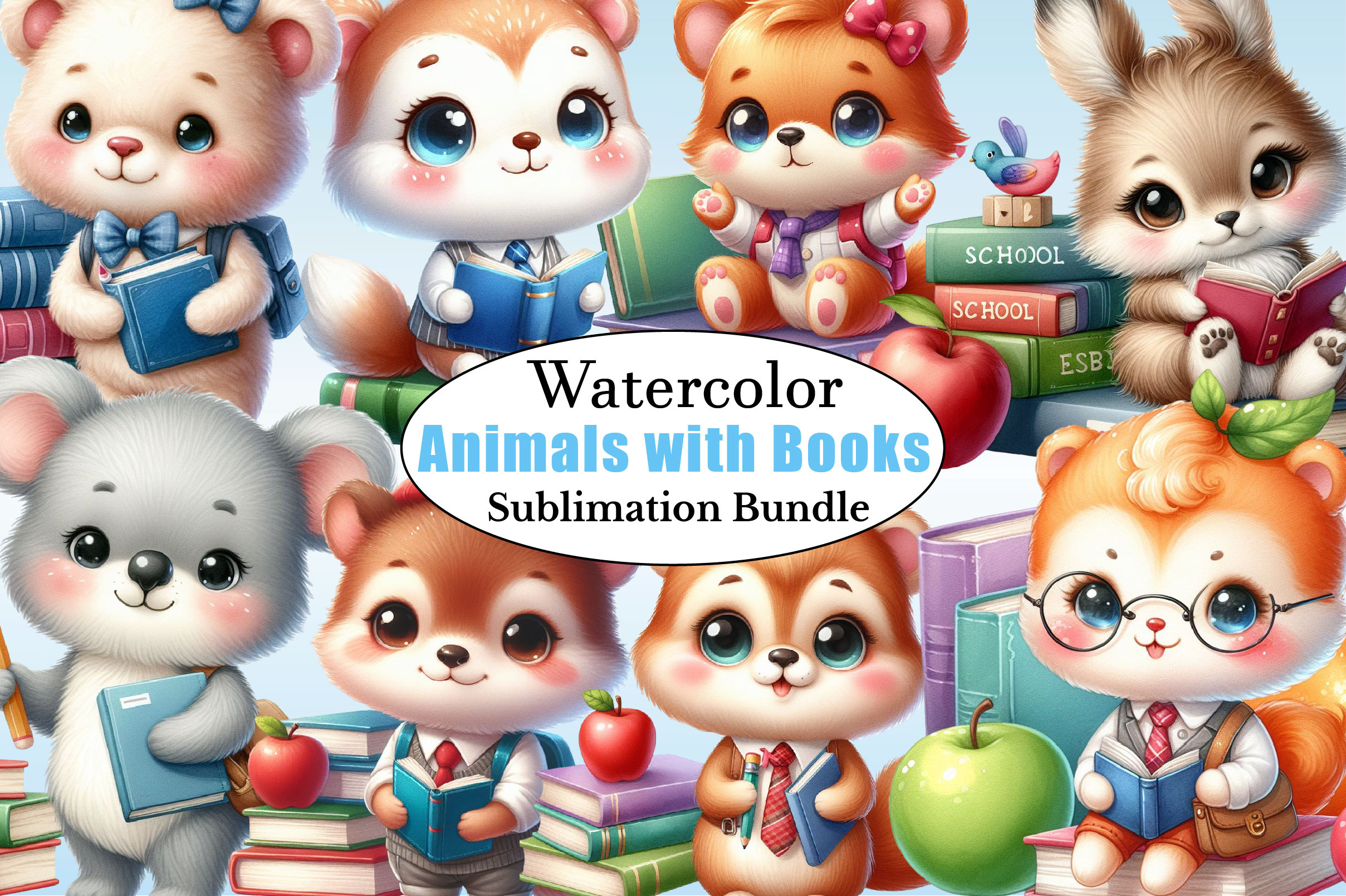 Cute Animals with Books PNG Clipart, a Graphic by CitraGraphics ...