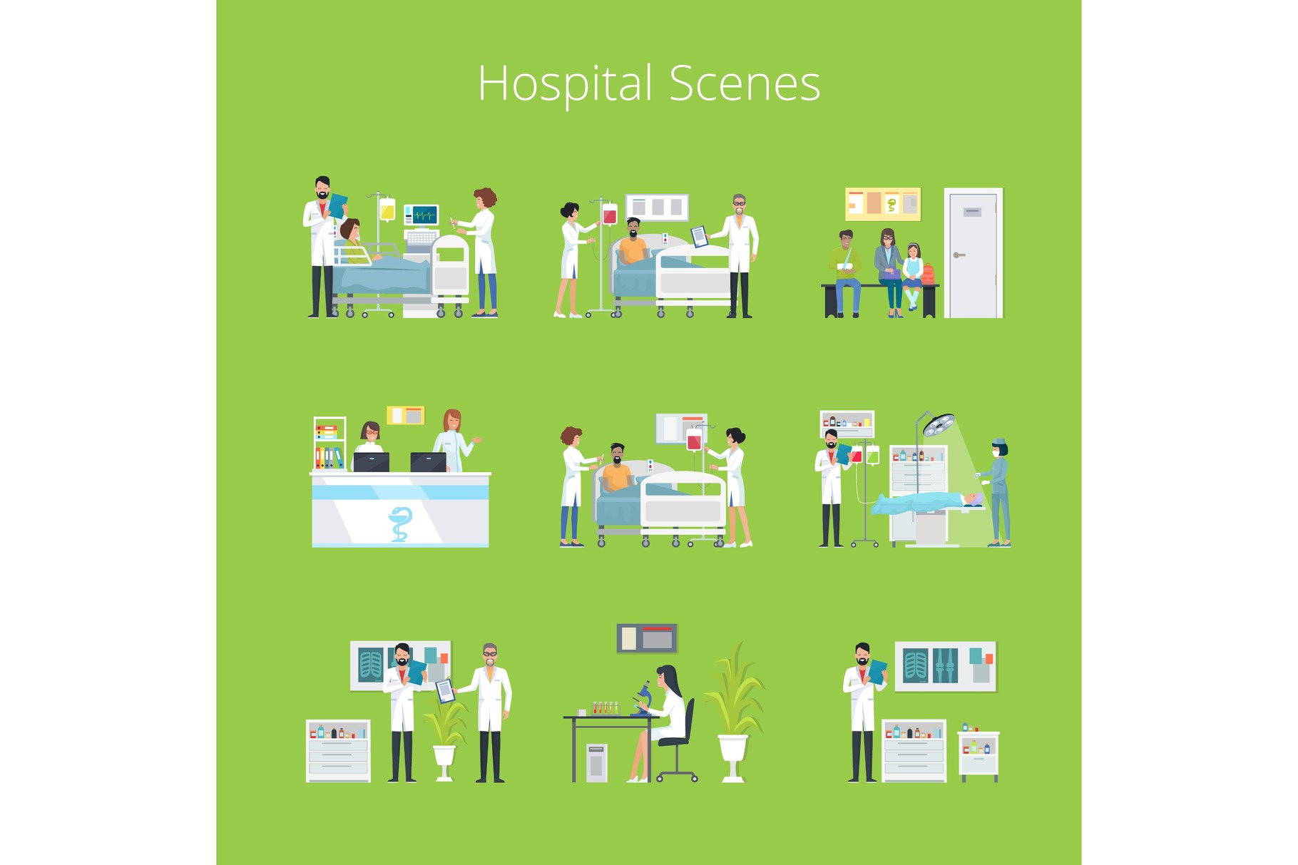 Hospital Scenes and Services Vector Illustration, a Healthcare ...