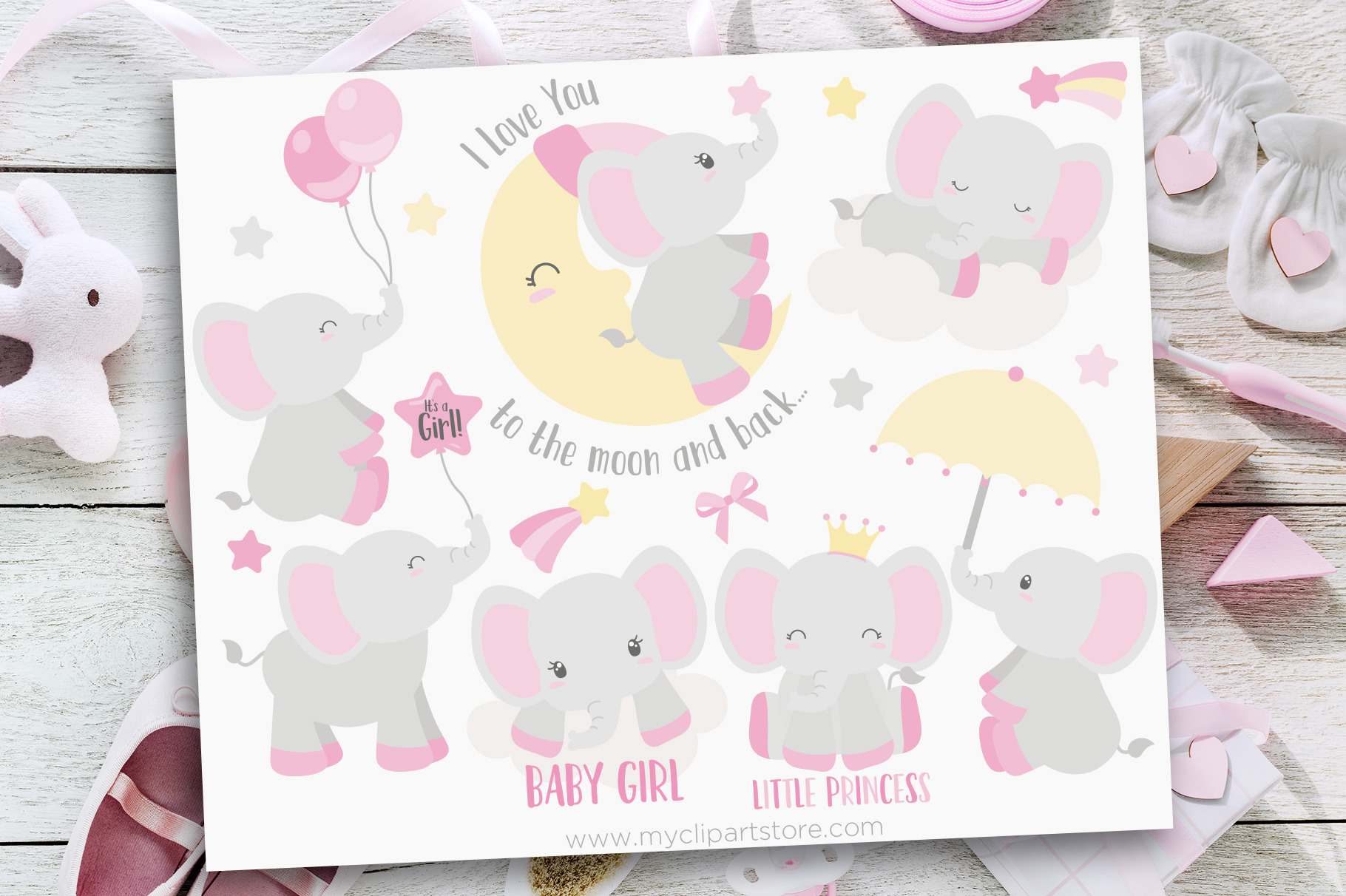 Baby Girl Elephant Clipart + SVG, an Illustration by MyClipArtStore