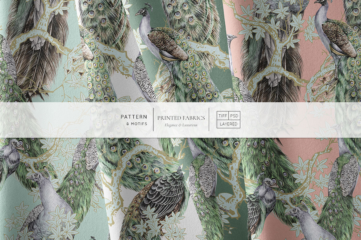 Kujaku, luxury peacock Patterns!, a Pattern Graphic by Pink Linen