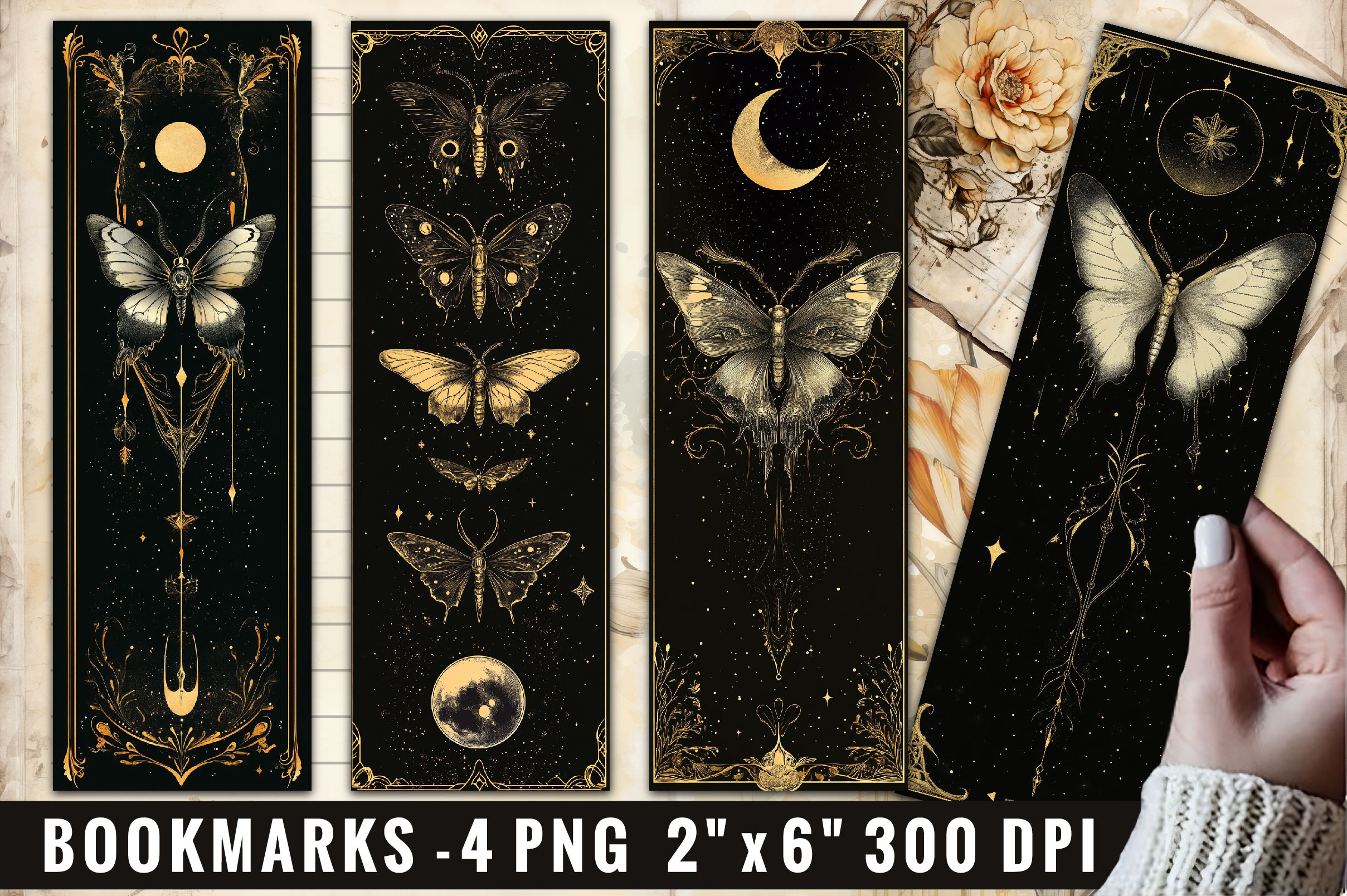 Lunar moth bookmark Printable, a Work Illustration by Dream Creation
