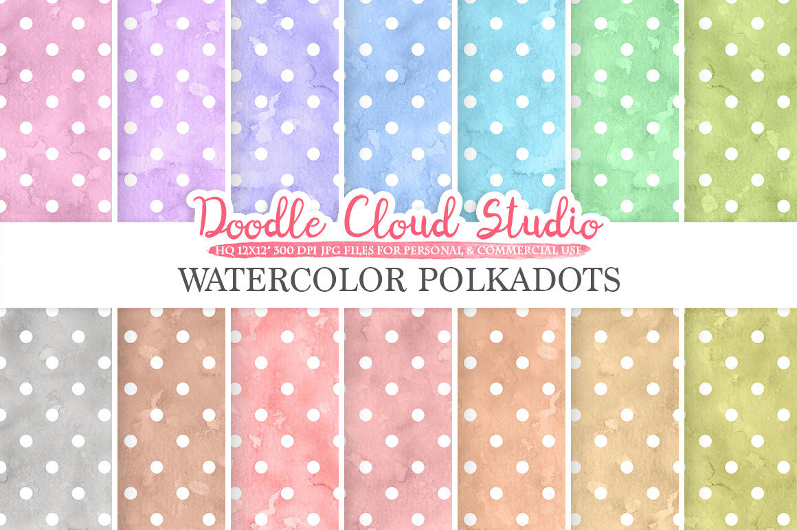 Watercolor Polkadot digital paper, a Pattern Graphic by Doodle Cloud Studio