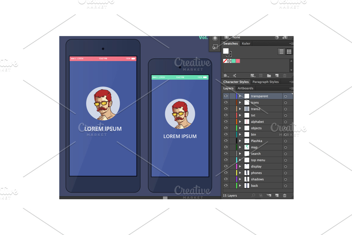 Phone GUI Template for PSD, AI, EPS., a Device Mockup by fet