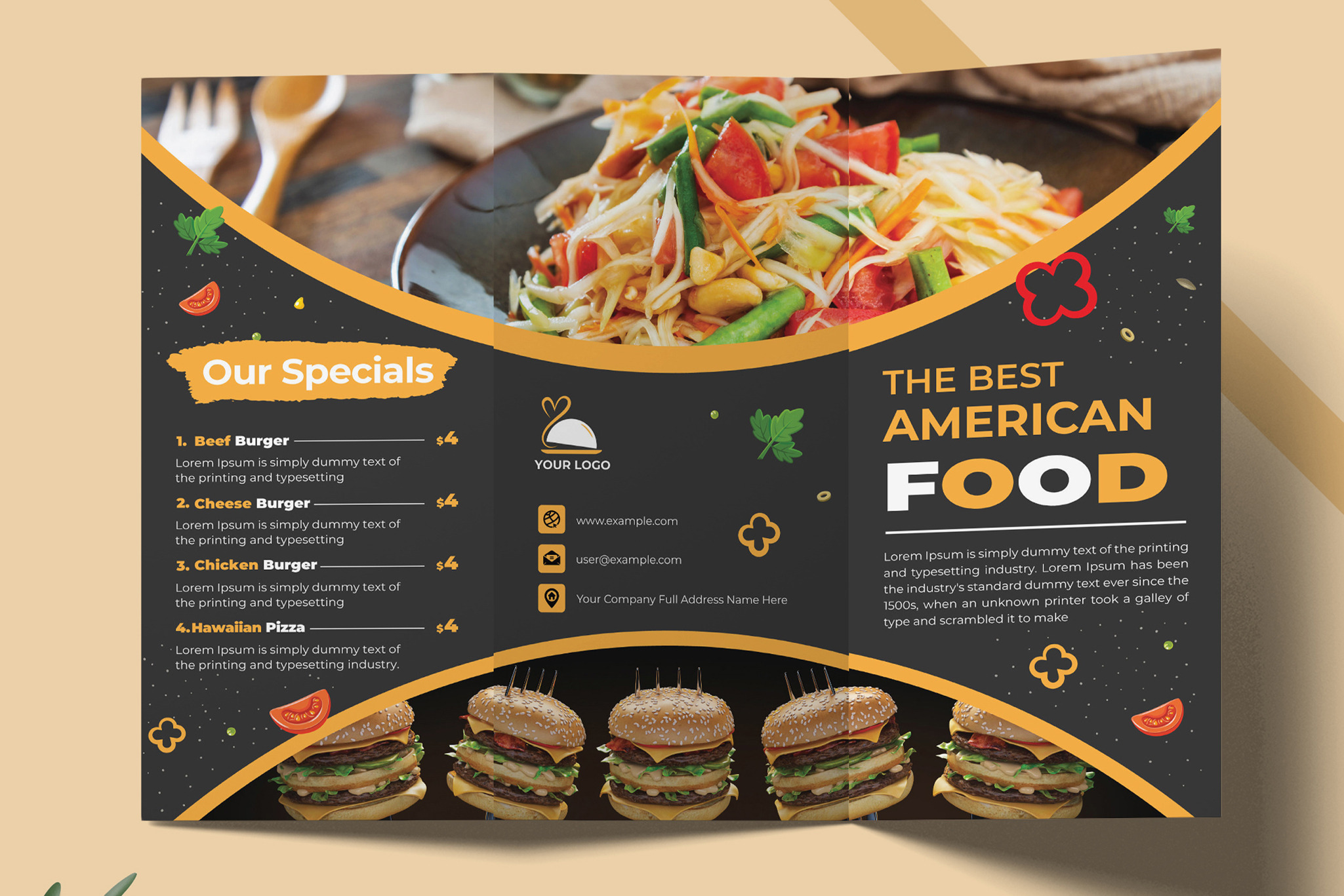 Food Menu Design 2022 Trifold Layout