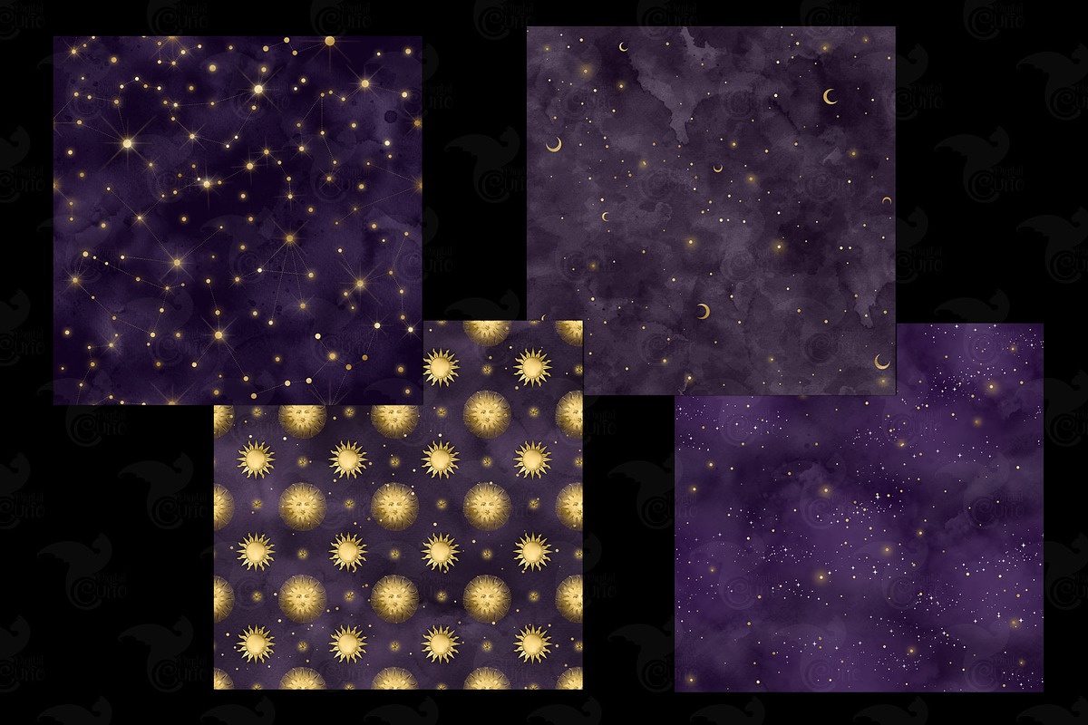 Purple Starry Night Digital Paper, a Texture Graphic by Digital Curio