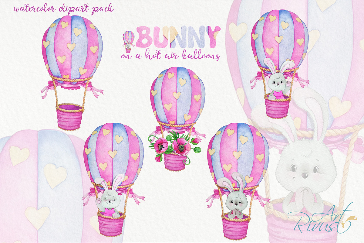 Hot air balloons clipart for girls., an Animal Illustration by RivusArt