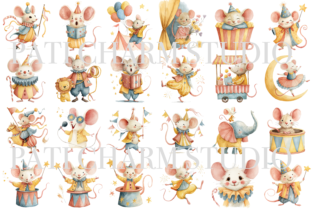 40 Circus Mouse Clipart PNGs