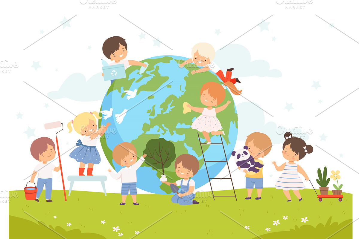 Kids Help Save the World, Children, a Person Illustration by TopVectors