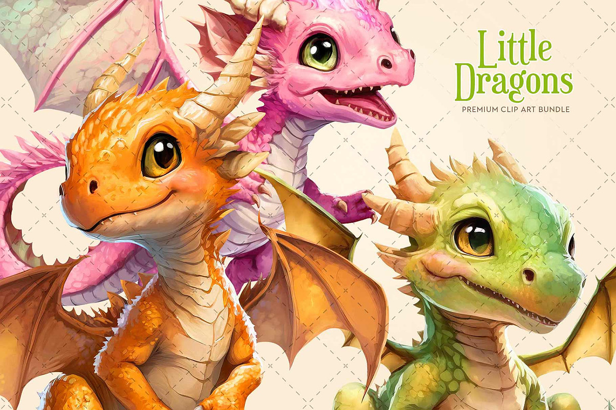 Cute Dragons Clipart, an Illustration by Clip Art by Elise M