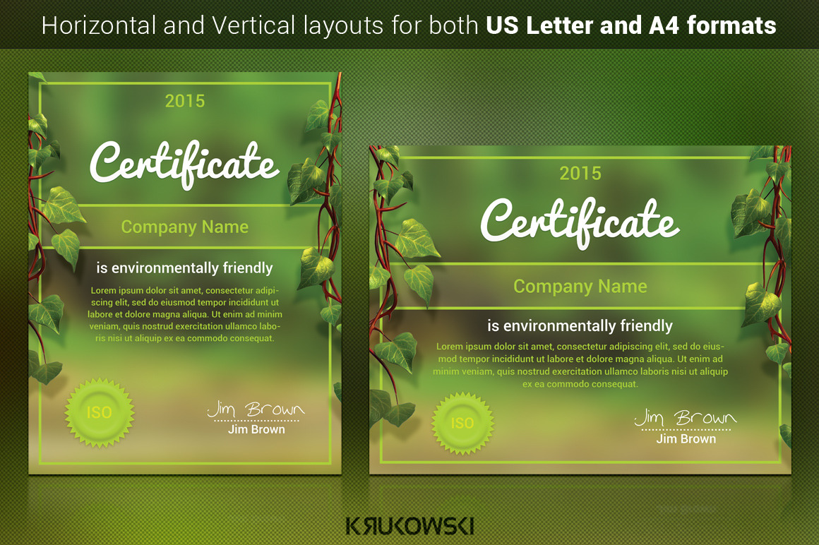 Natural Certificate Template, a Stationery Template by Krukowski Graphics