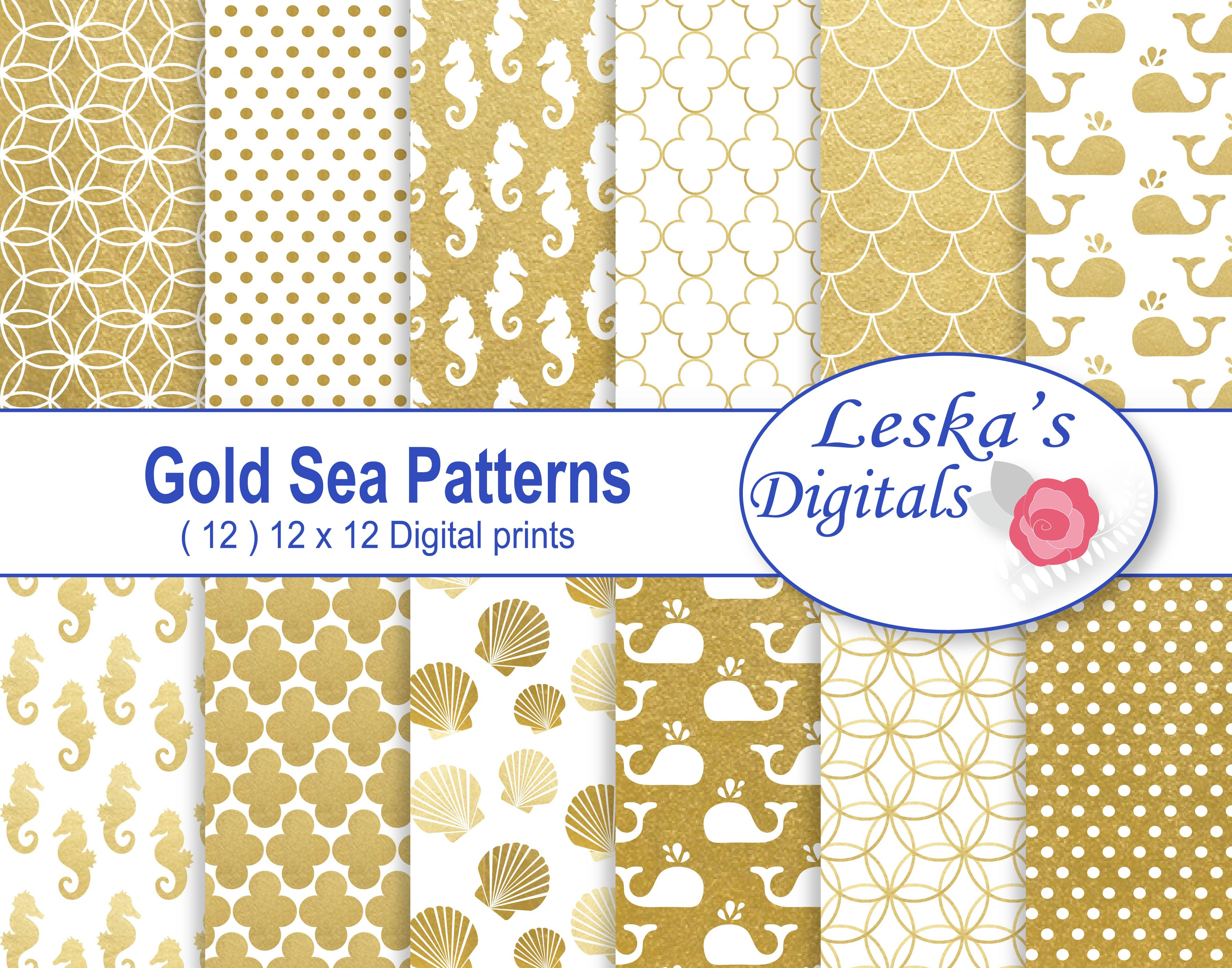Gold Sea Patterns - Digital Paper, a Pattern Graphic by Leska's Digitals