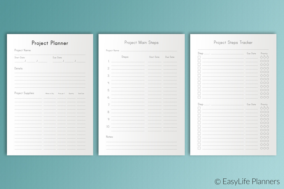 Project Planner A4 Size, a Stationery Template by EasyLifePlanners