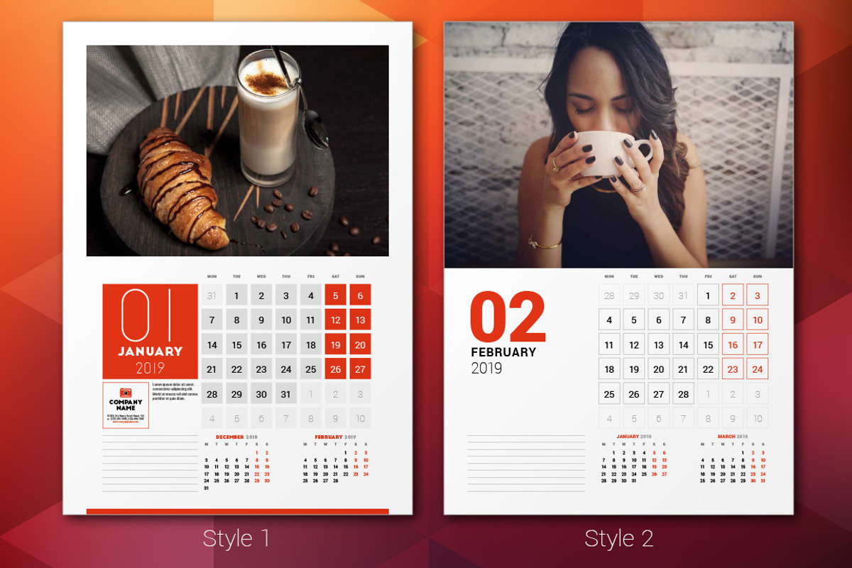 Wall Calendar 2019 + calendar poster, a Stationery Template by AntartStock