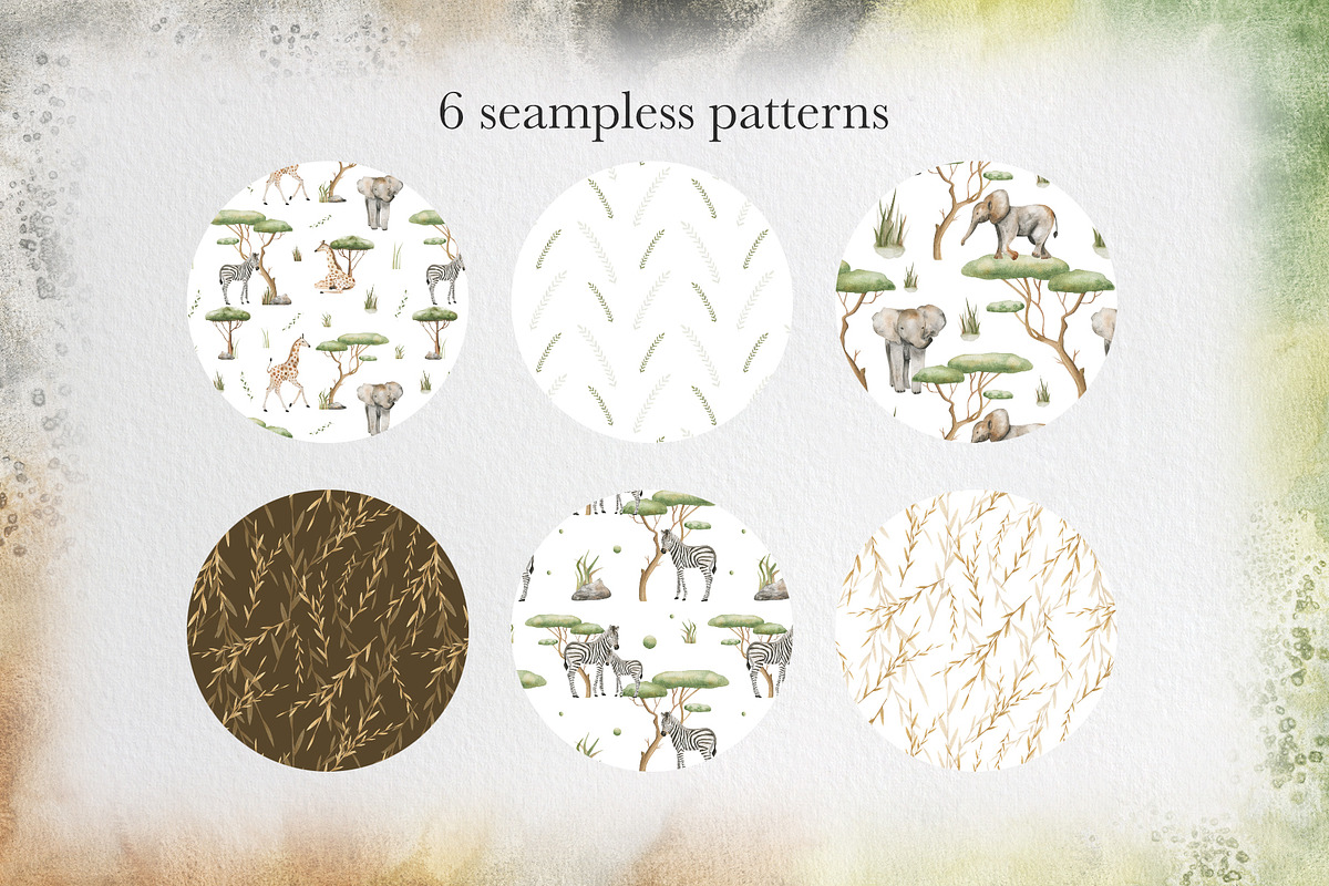 Safari watercolor animals set