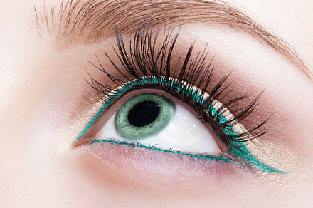 Female eye zone and brow with evenin containing eye, green, and lashes ...