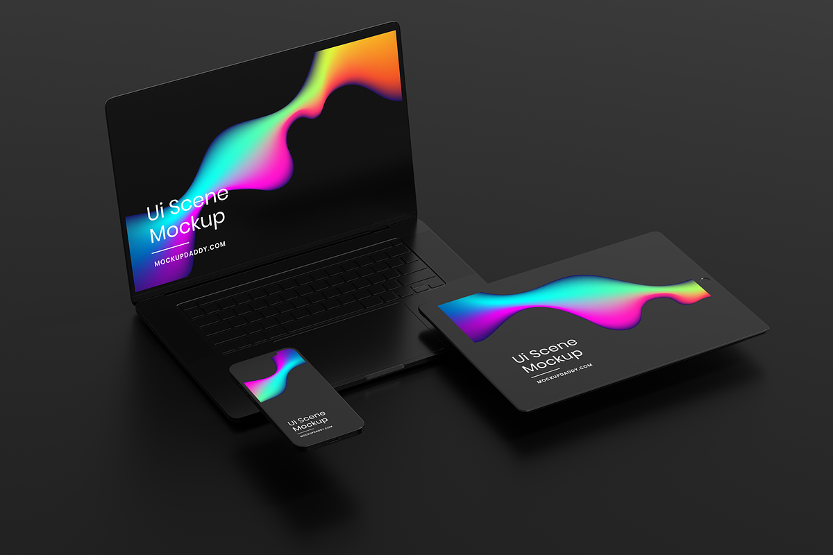 Black Devices Mockup Dark Theme Set, a Mac Mockup by Mockupdaddy