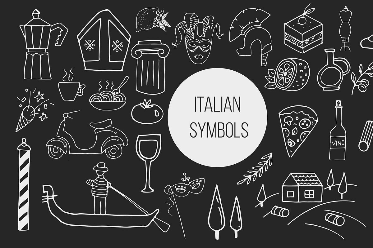 Hand Drawn Italian Symbols, a Food Illustration by Teresa Art Store