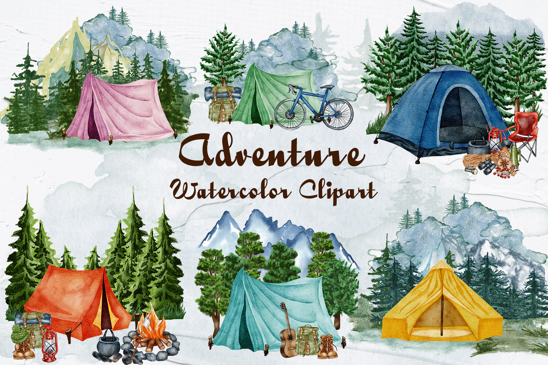 Camping Watercolor Clipart, a Sport Illustration by BarvArt
