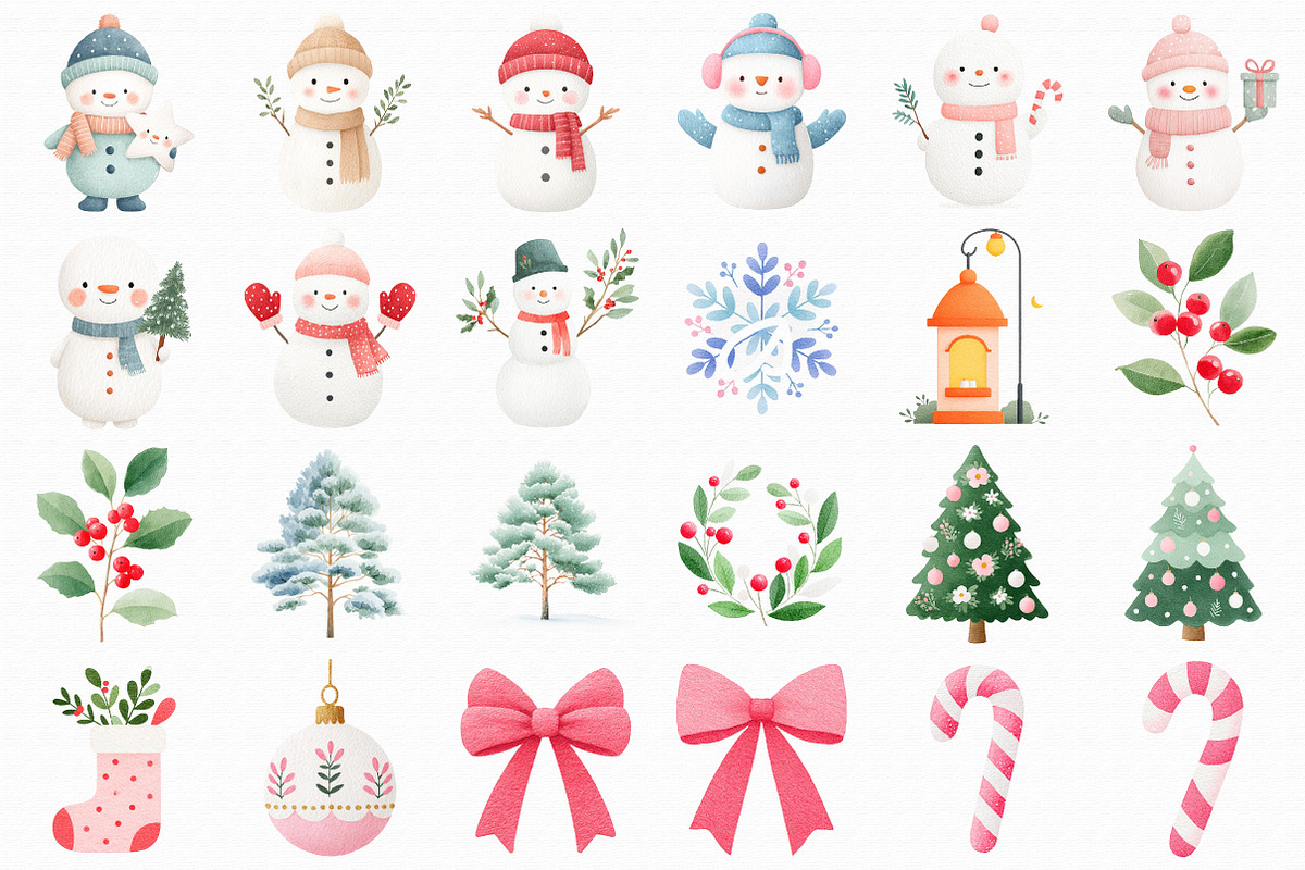 Watercolor Christmas Snowman Clipart, an Illustration by Libby Wishes