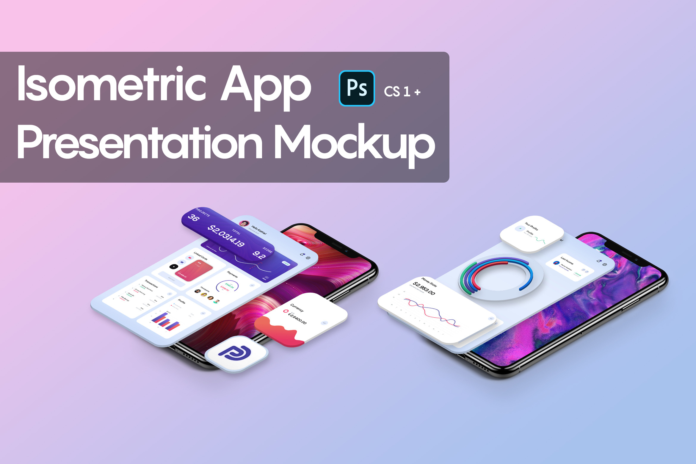 Isometric App Presentation Mockup, a Device Mockup by KL-Webmedia