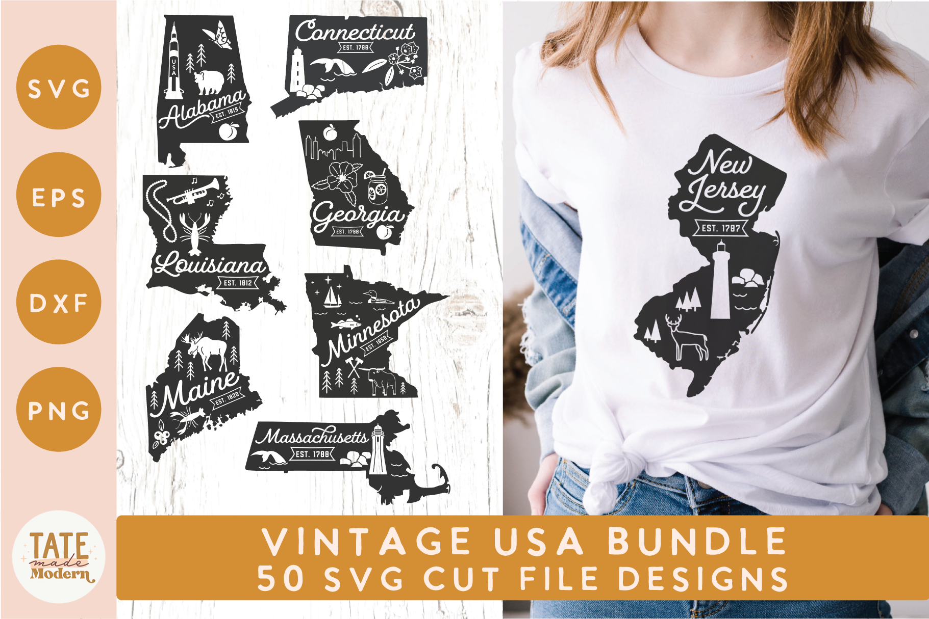 Vintage USA SVG Cut File Bundle, a Graphic by TateMadeModern