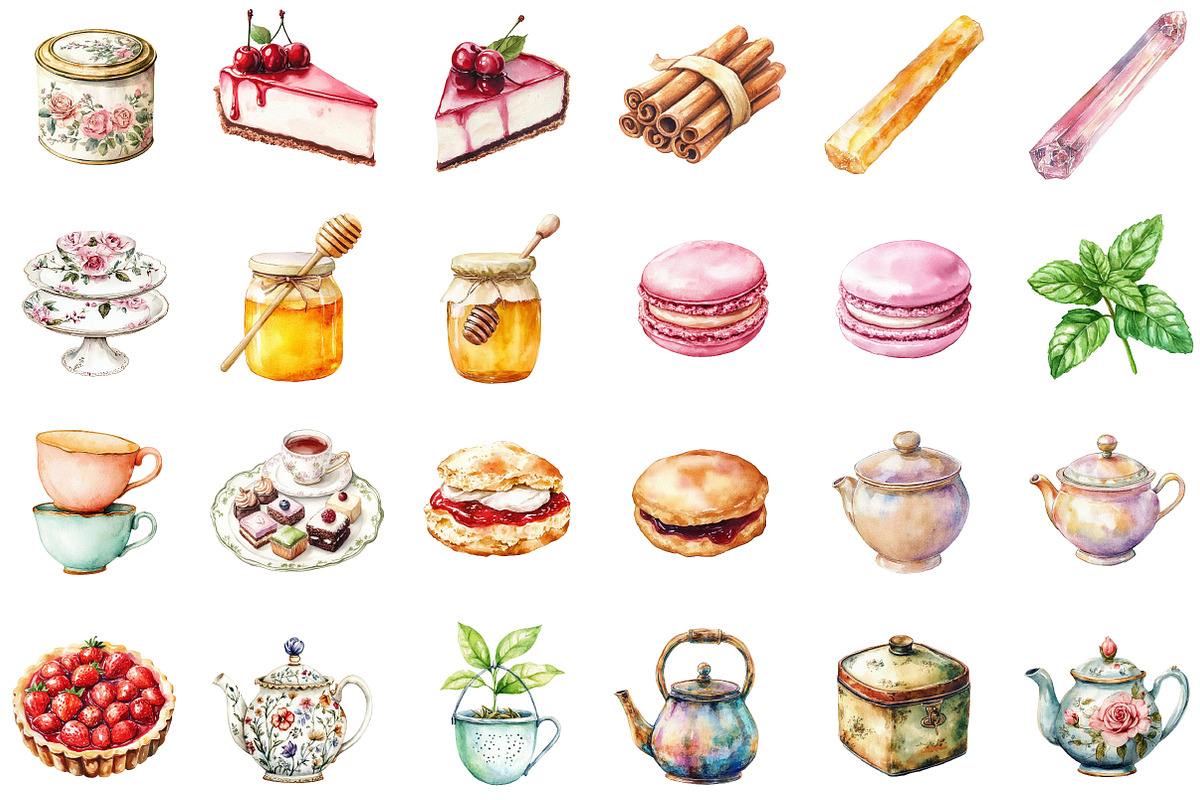 Watercolor Tea Time Clipart Set, an Illustration by Sublimation Artist