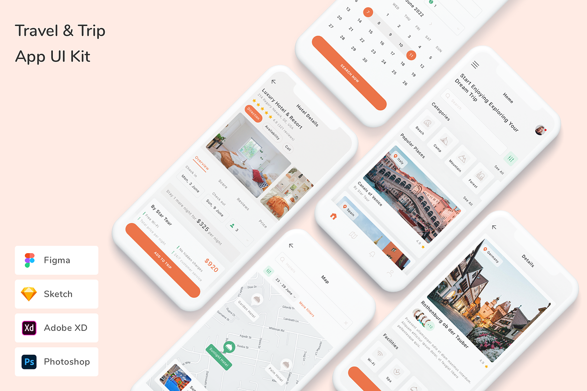 Travel & Trip App UI Kit, an UI Kit Template by Betush